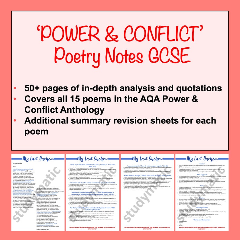 GCSE English Literature: 'power and Conflict' Poetry Notes - Etsy UK