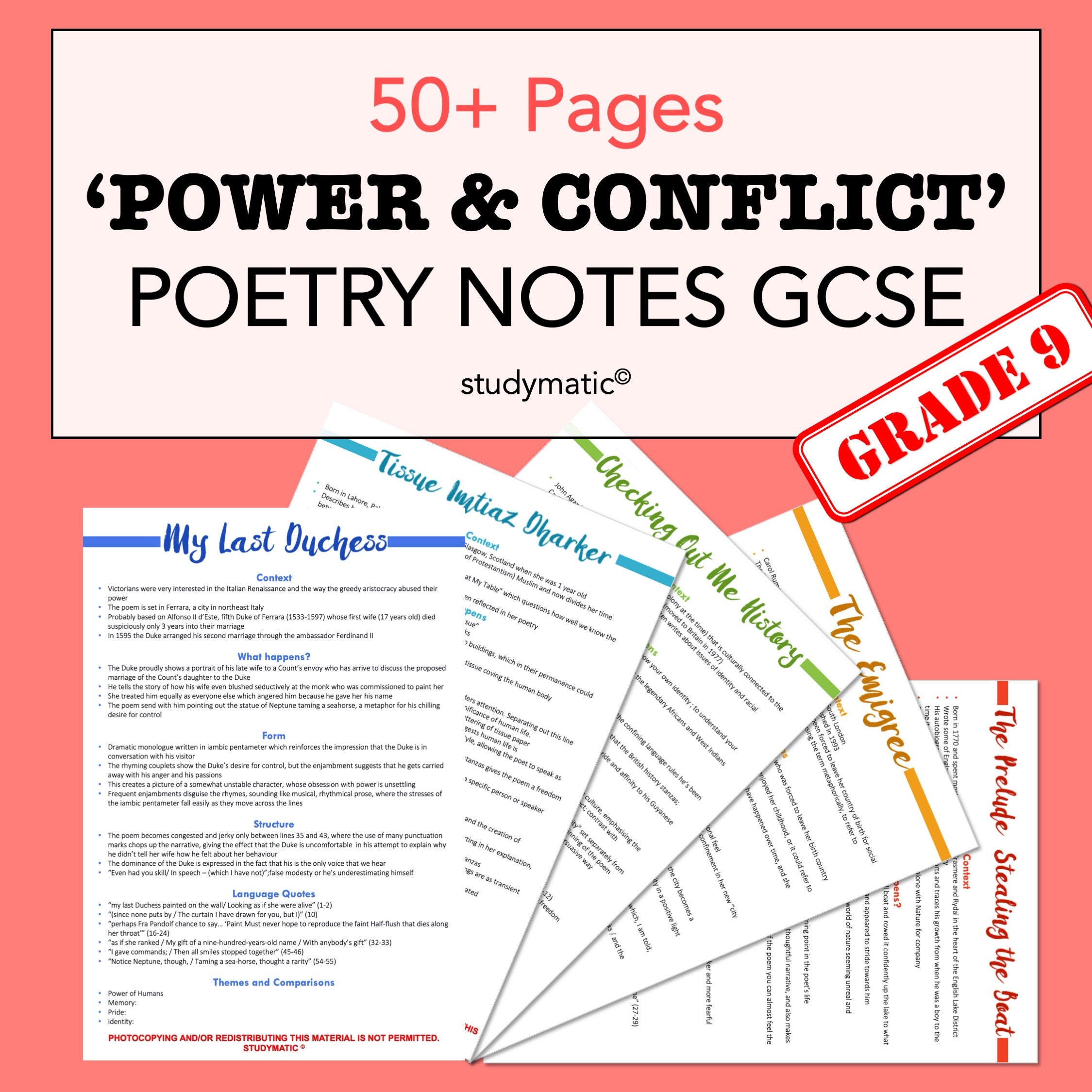 GCSE English Literature: 'power and Conflict' Poetry Notes - Etsy UK