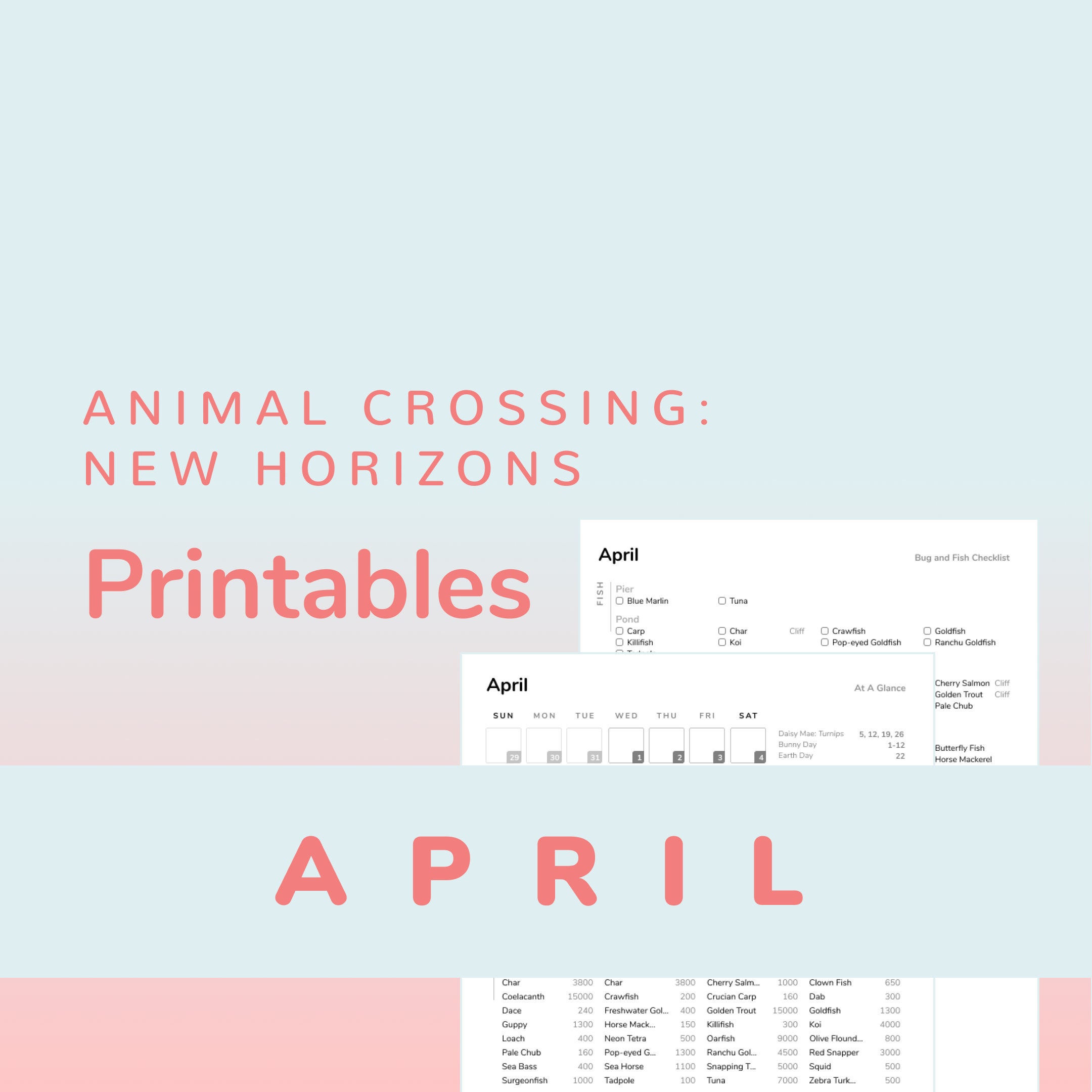 Animal Crossing: New Horizons Printable Checklists, April - Etsy