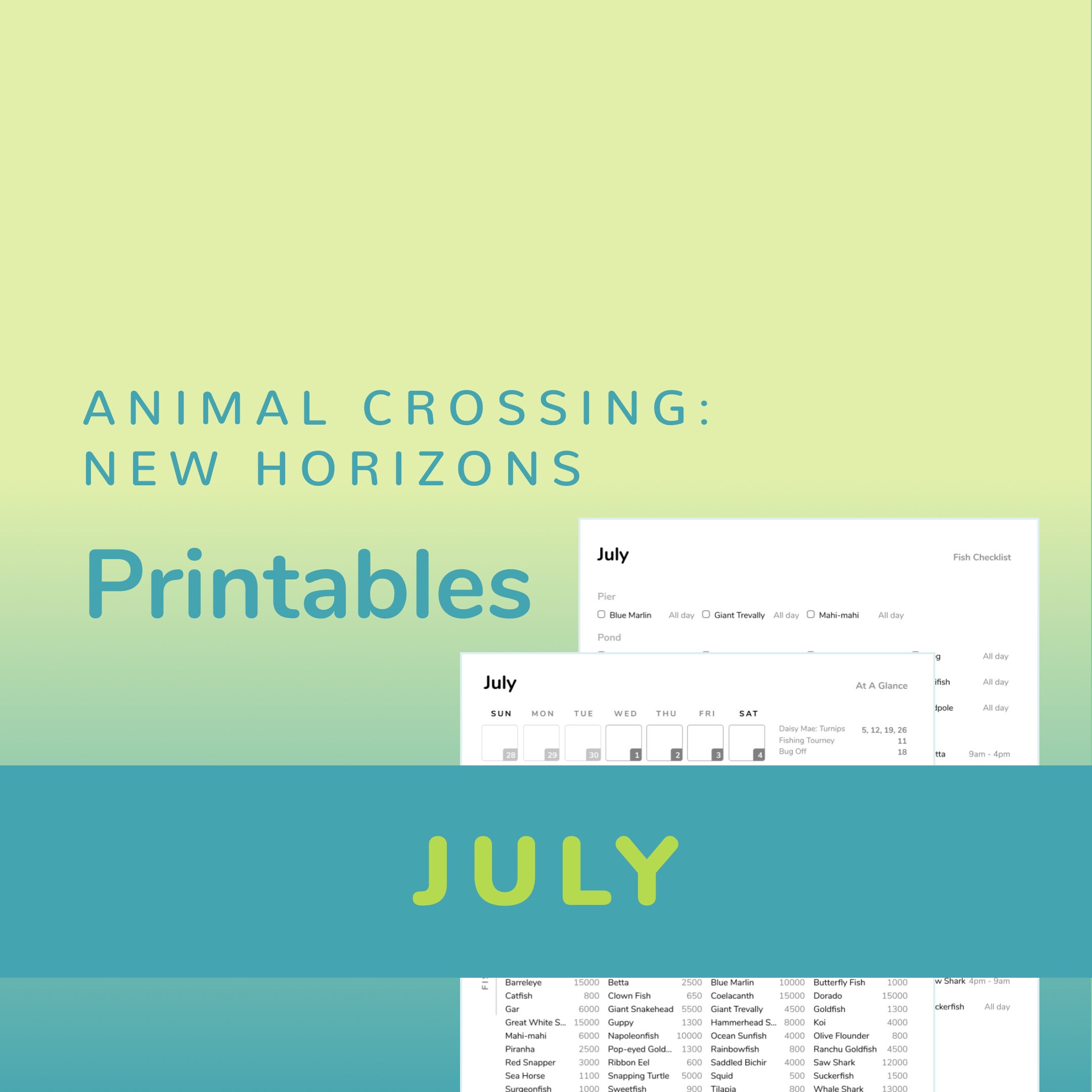 Animal Crossing: New Horizons Printable Checklists, July - Etsy