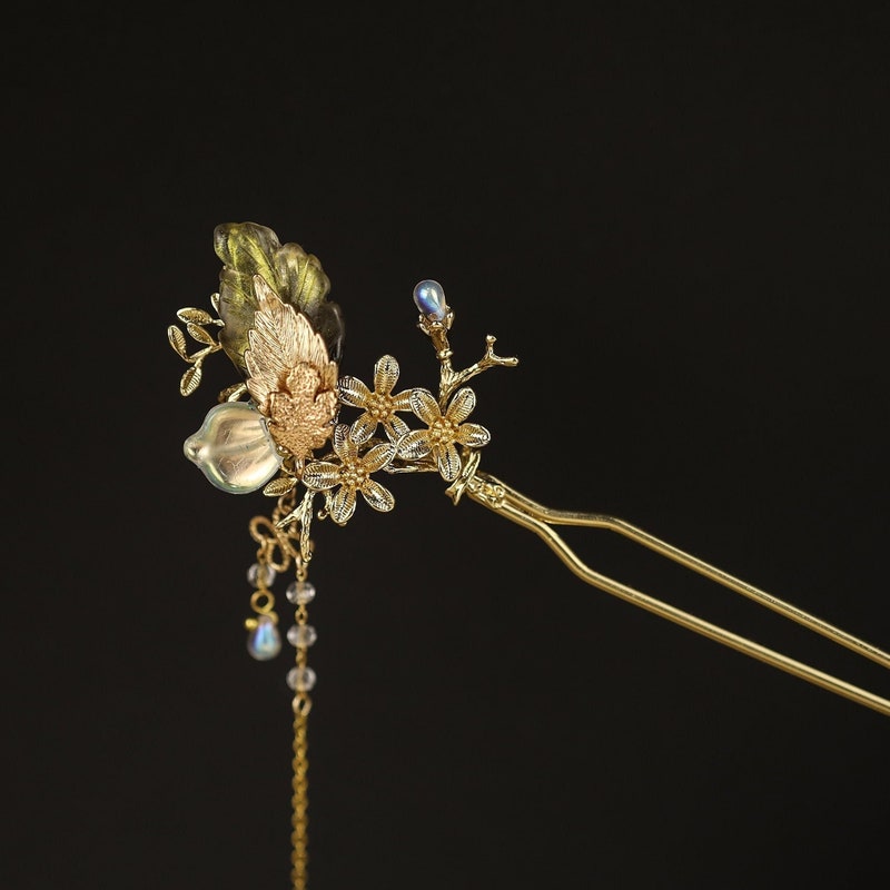 Flower Hairpin With Dangling - Etsy UK