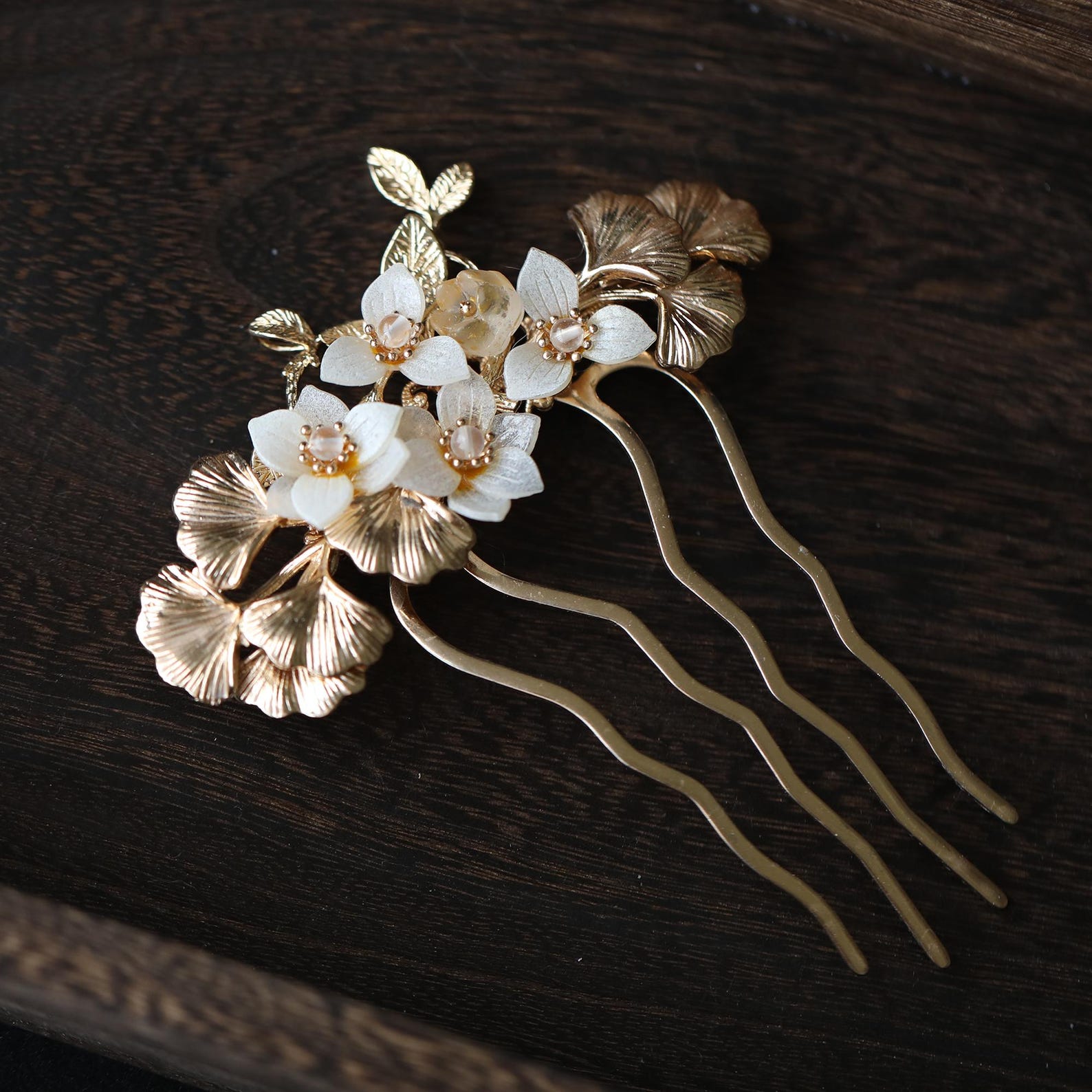 Handmade Gold Hair Comb Flower Hair Comb White Copper Bride Hair ...