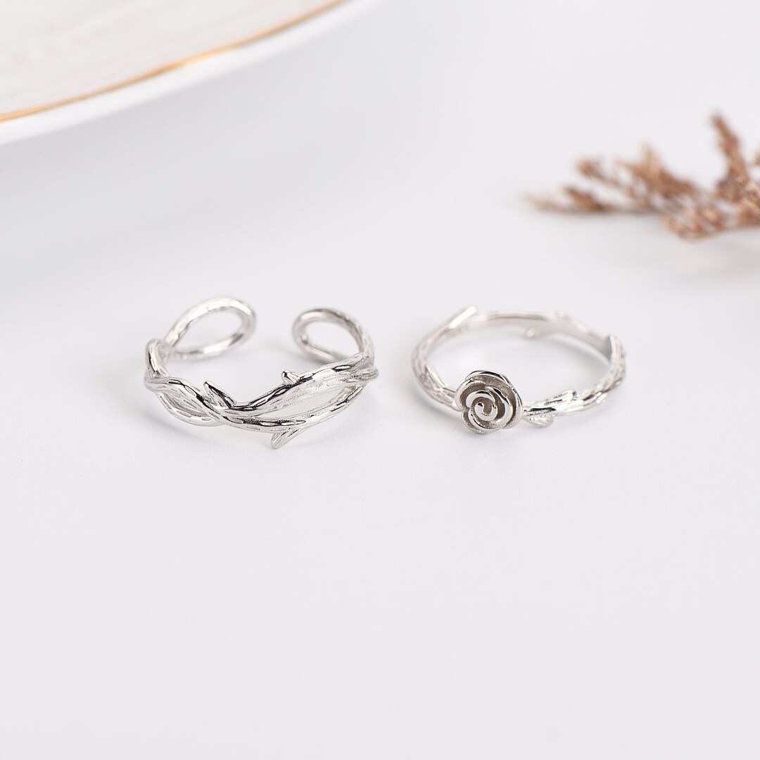 Customized Silver Rose 925 Sterling Silver Zircon Couple Rings Etsy