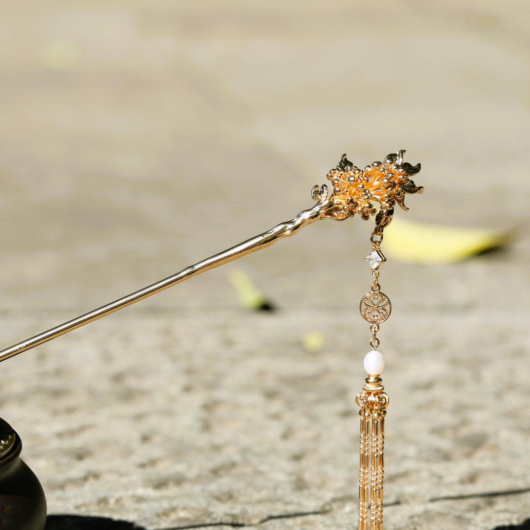 Handmade Flower Hair Stick: Copper Dangle Hair Pin Goldcolor - Etsy