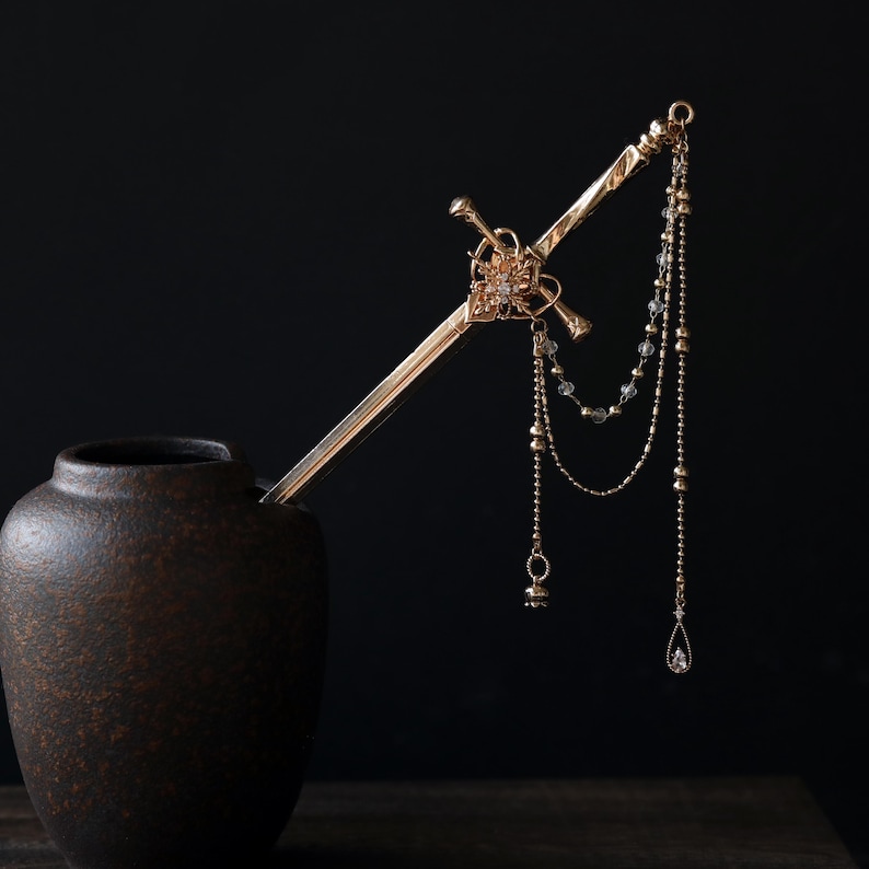 Handmade Sword Hair Stick: Copper & Goldcolor Dangle Hair Pin - Etsy
