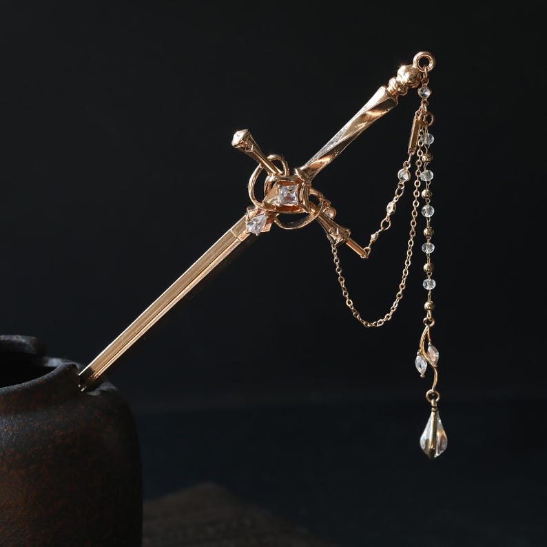 Handmade Sword Hair Stick: Copper & Goldcolor Dangle Hair Pin - Etsy