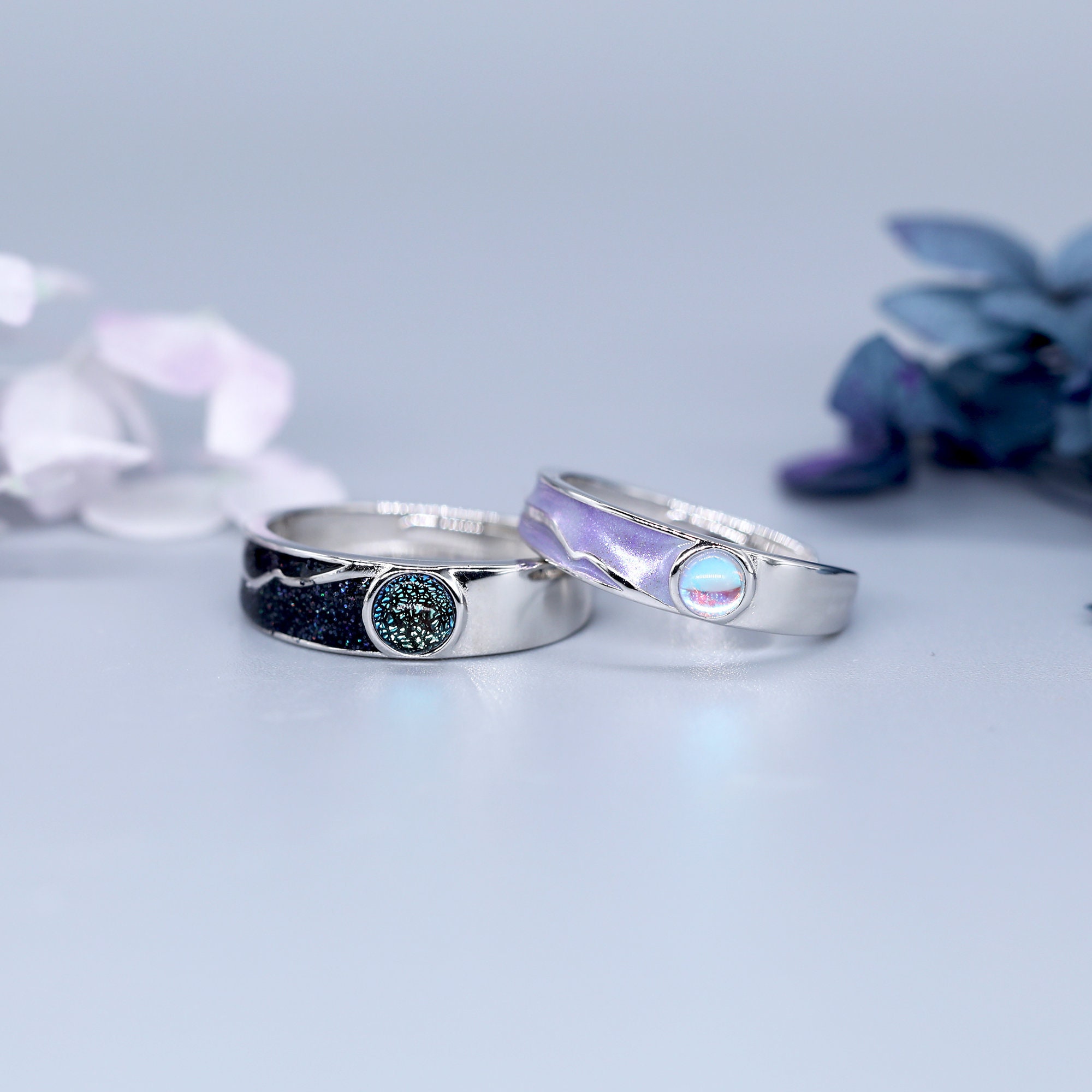 Customized 925 Sterling Silver Resin Couple Rings His and Hers - Etsy