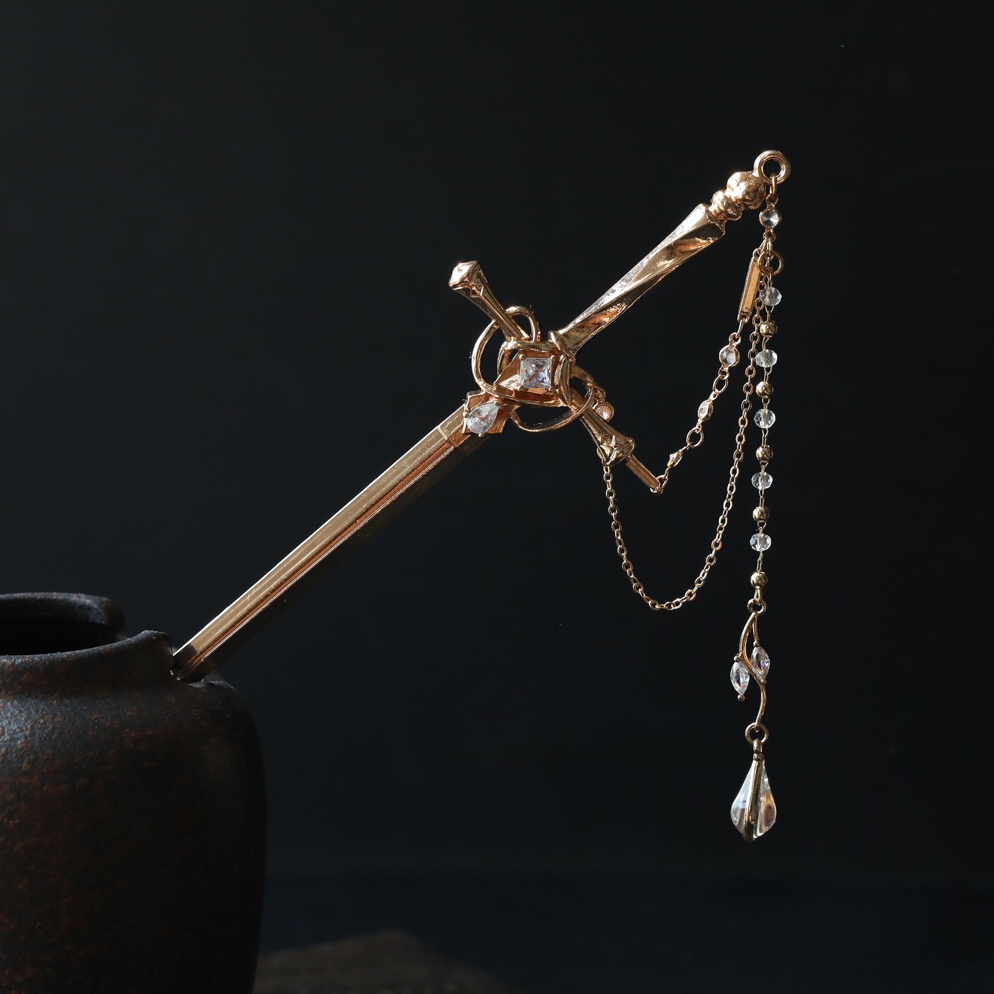 Handmade Sword Hair Stick: Copper & Goldcolor Dangle Hair Pin - Etsy
