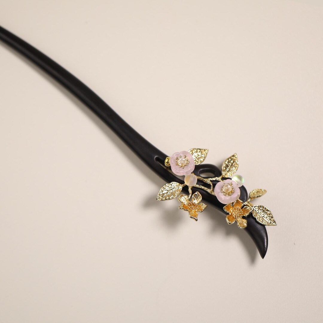 Handmade Wood Gold Copper Gold Hair Stick Flower Hair Sticks Hair Pin ...