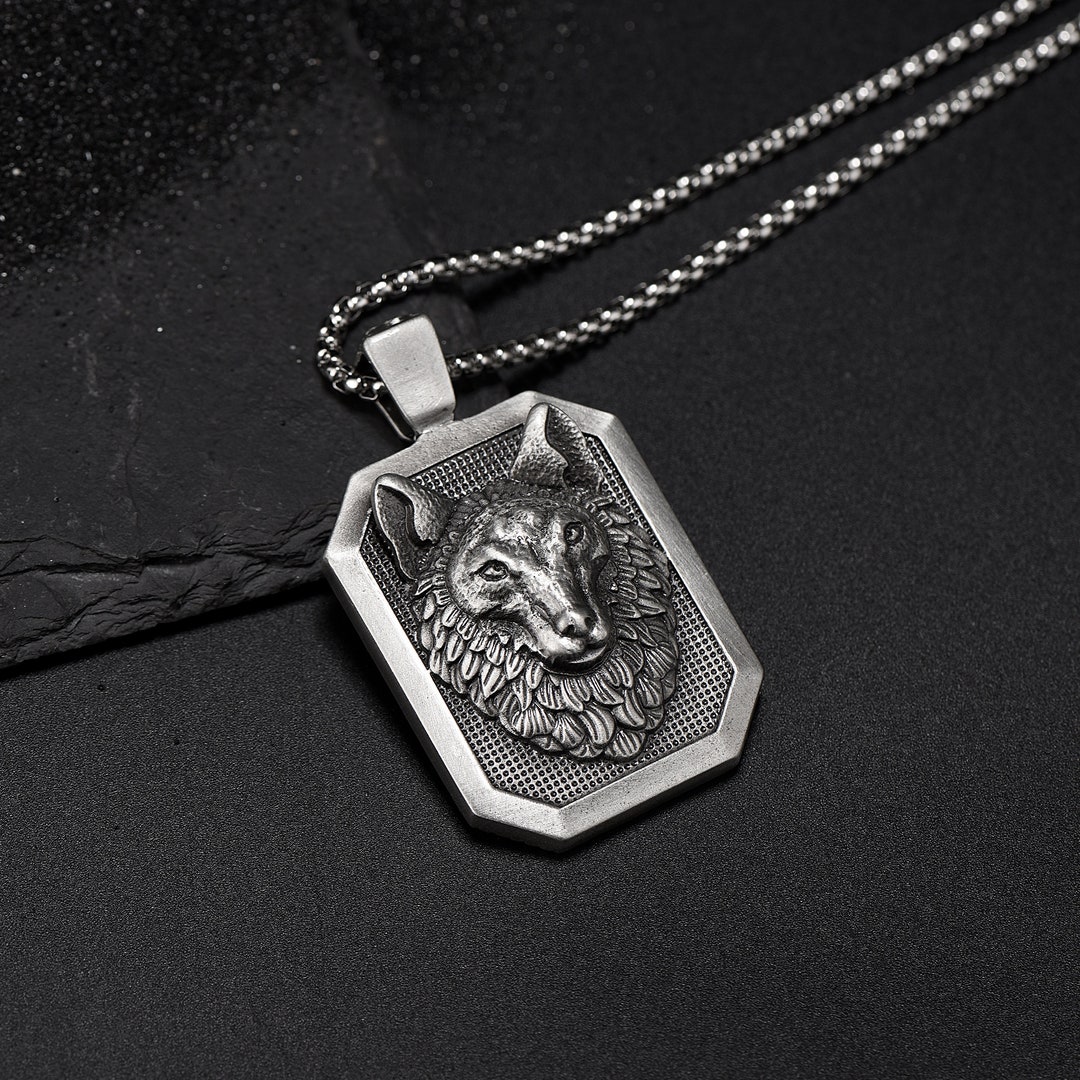 Metal Wolf Head Necklace,3d Geometric Men Wolf Jewelry,male Pendant ...