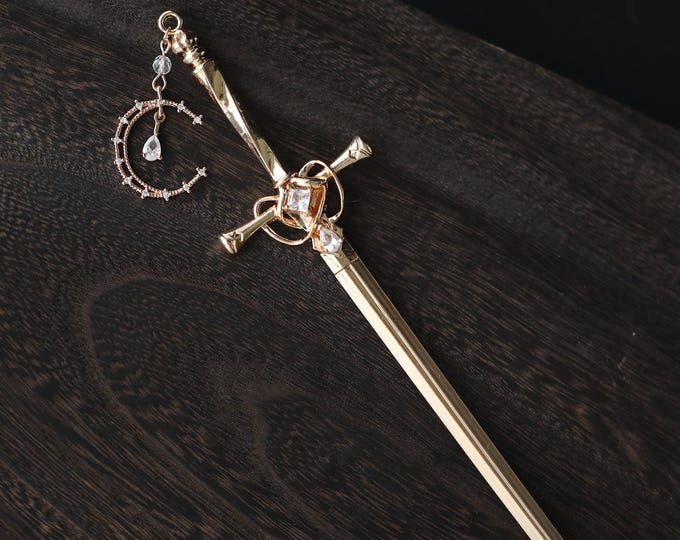 Handmade Sword Hair Stick: Copper & Goldcolor Zircon Hair Pin - Etsy