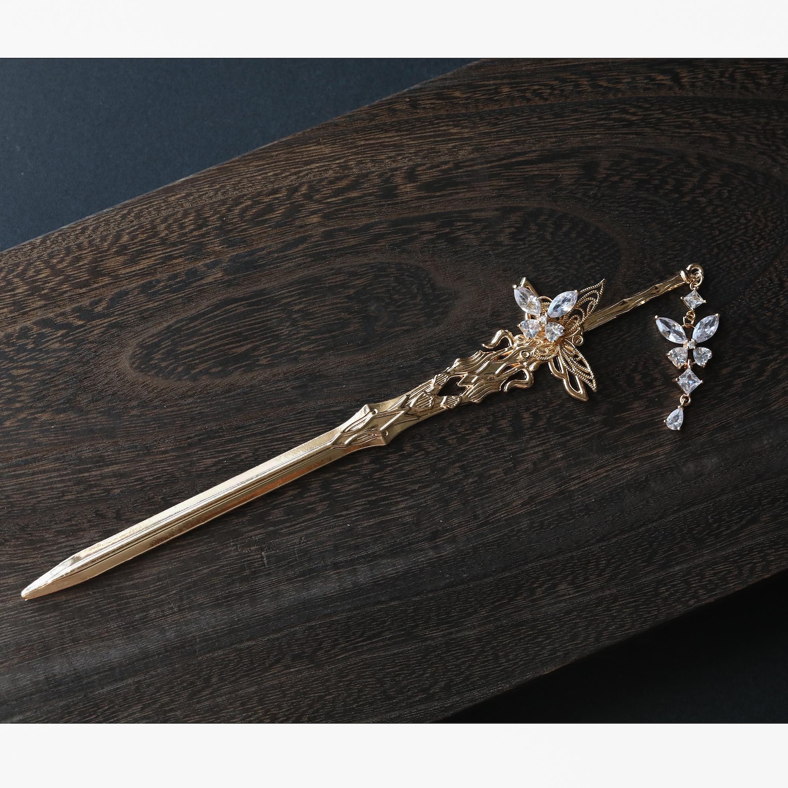 Butterfly Sword Hair Stick: Copper Goldcolor Zircon Hair Pin - Etsy