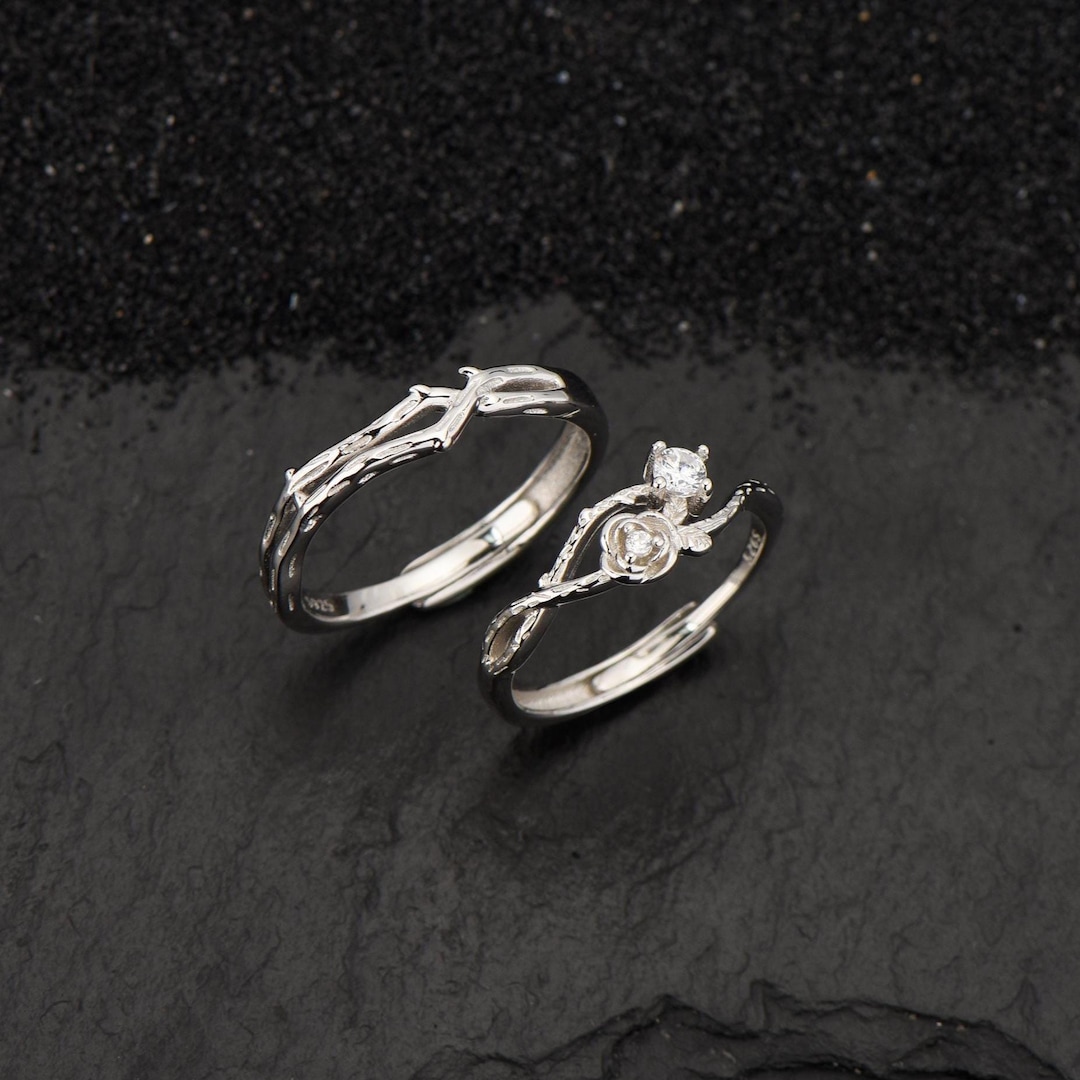 Customized Couple Rings: 925 Silver Flower Branch Promise Rings - Etsy