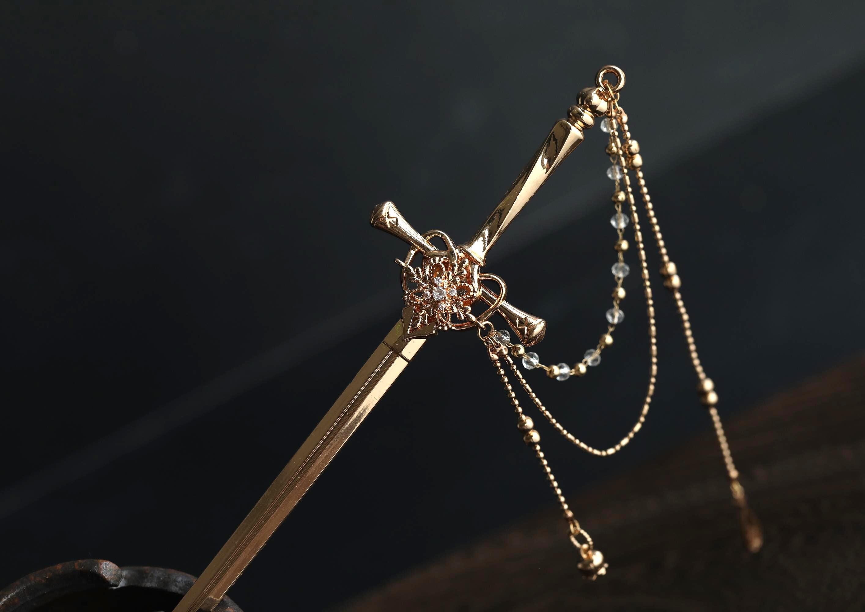 Handmade Sword Hair Stick: Copper & Goldcolor Dangle Hair Pin - Etsy