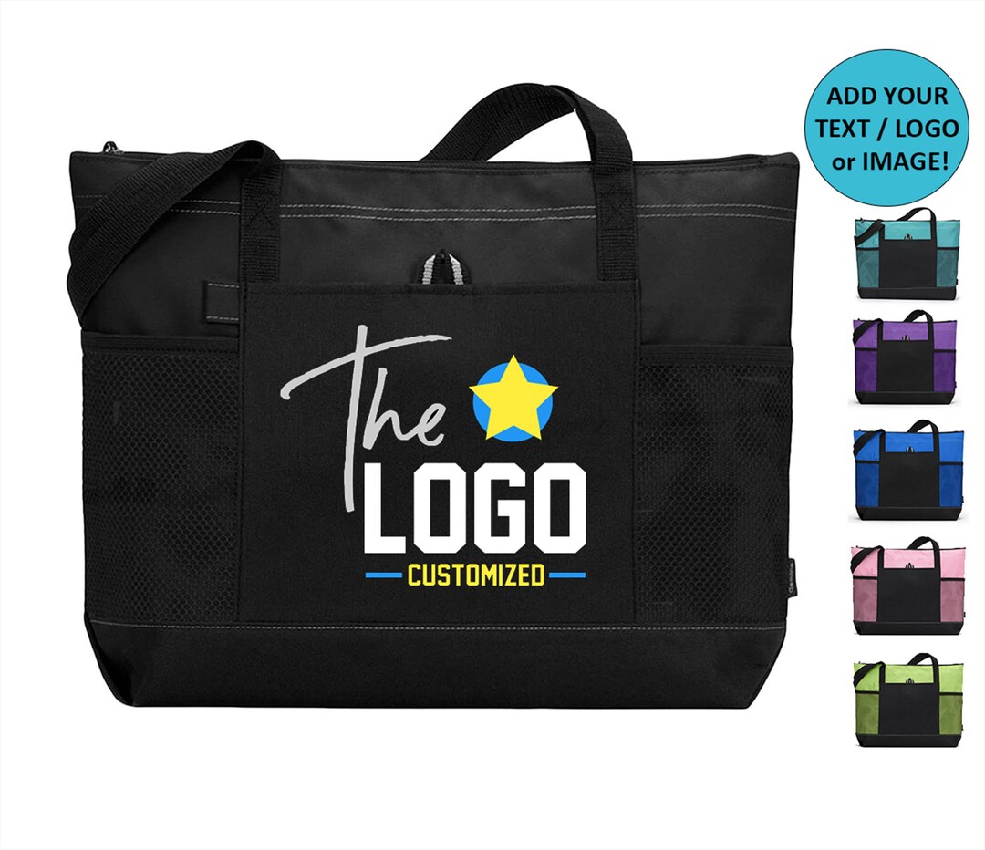 Personalized Zippered Tote Bag With Text or Logo, Custom Tote Bag ...