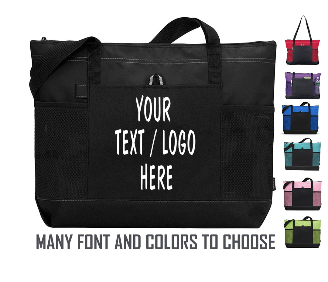 Personalized Zippered Tote Bag With Text or Logo, Custom Tote Bag ...