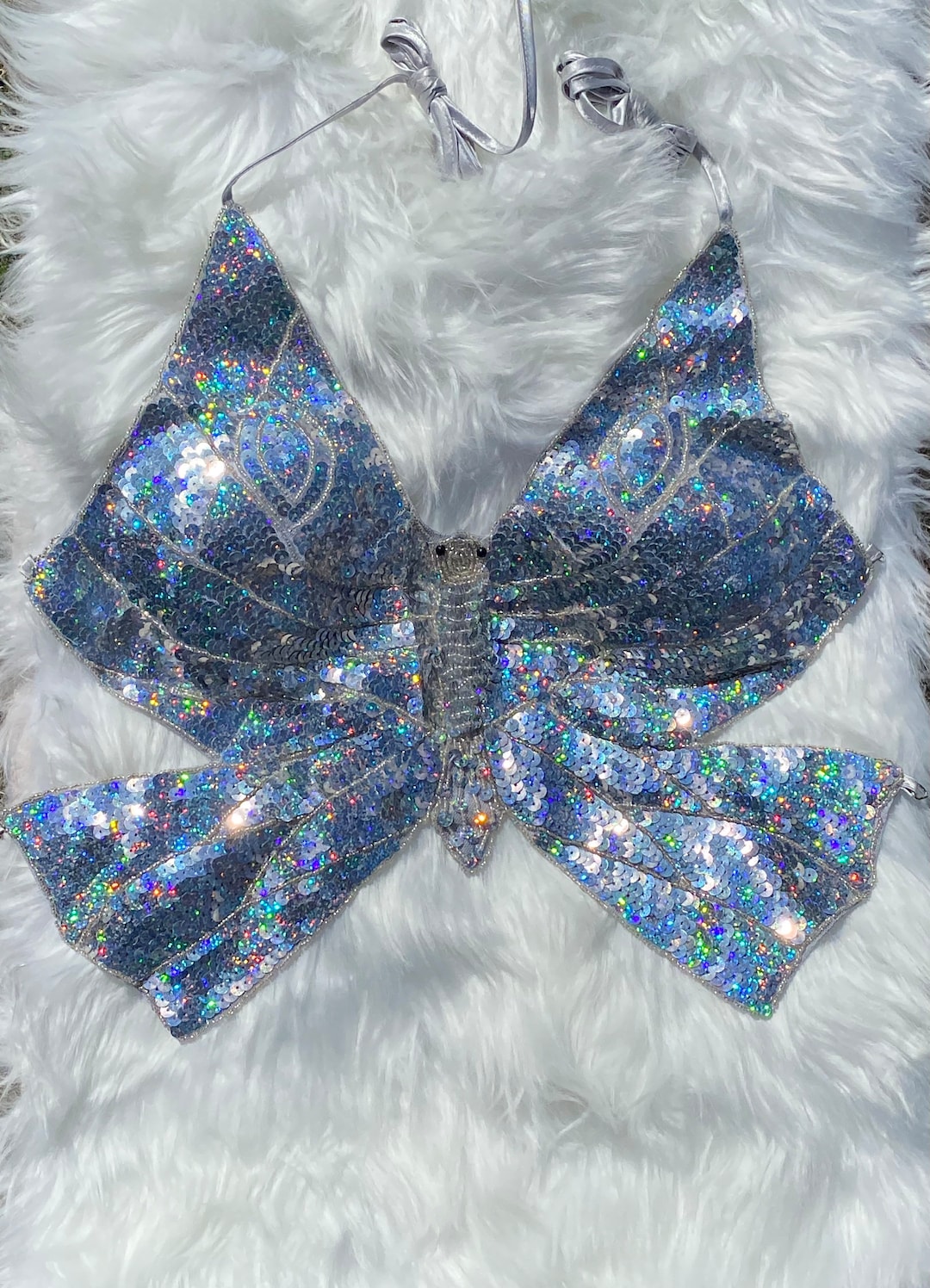 Y2K Silver Holographic Sequin Butterfly Halter Top PREORDER 1 WEEK - Etsy