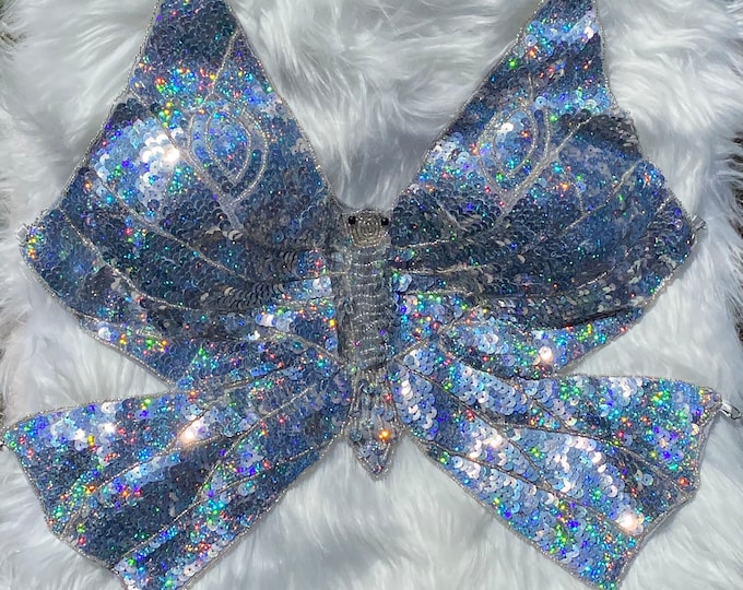 Y2K Silver Holographic Sequin Butterfly Halter Top - Etsy