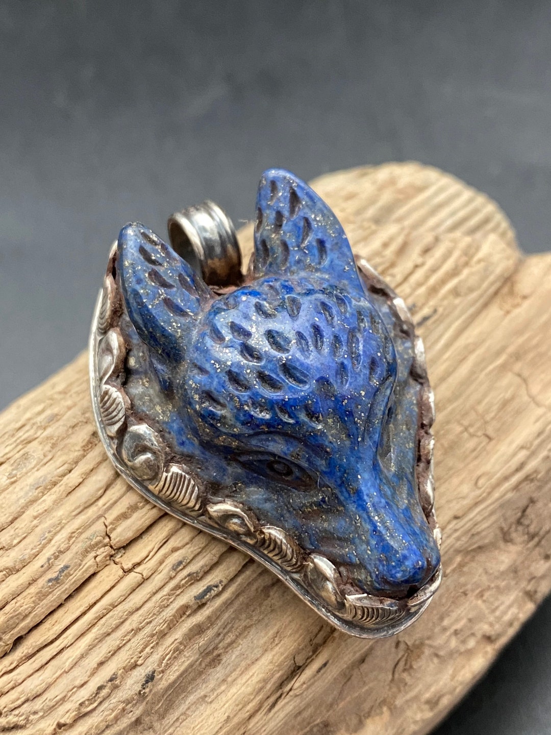 Fox Pendant Natural Lapis Lazuli With Sterling Silver Tibetan Design ...