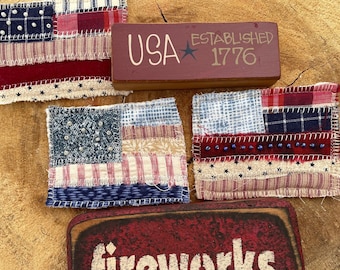 Boho Rustic American Flag Patchwork Patch, USA Flag Raw Edge Vintage ...