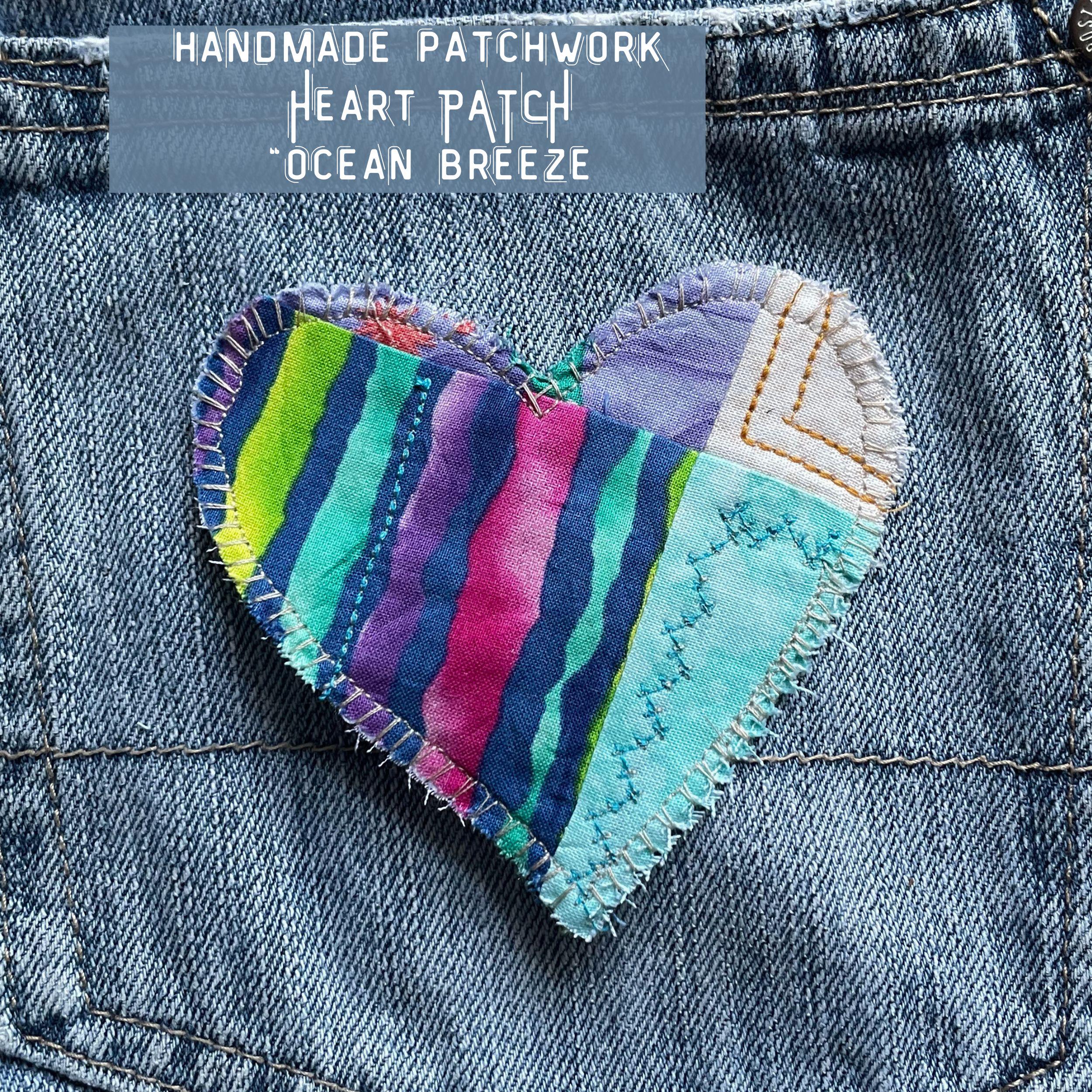 Handmade Boho Blue Heart Patch Teal Blue Hippie Heart Patchwork Patch ...