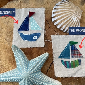 Little Sailboat Nautical Scrappy Fabric Patch Charming Upcycled Fabric ...