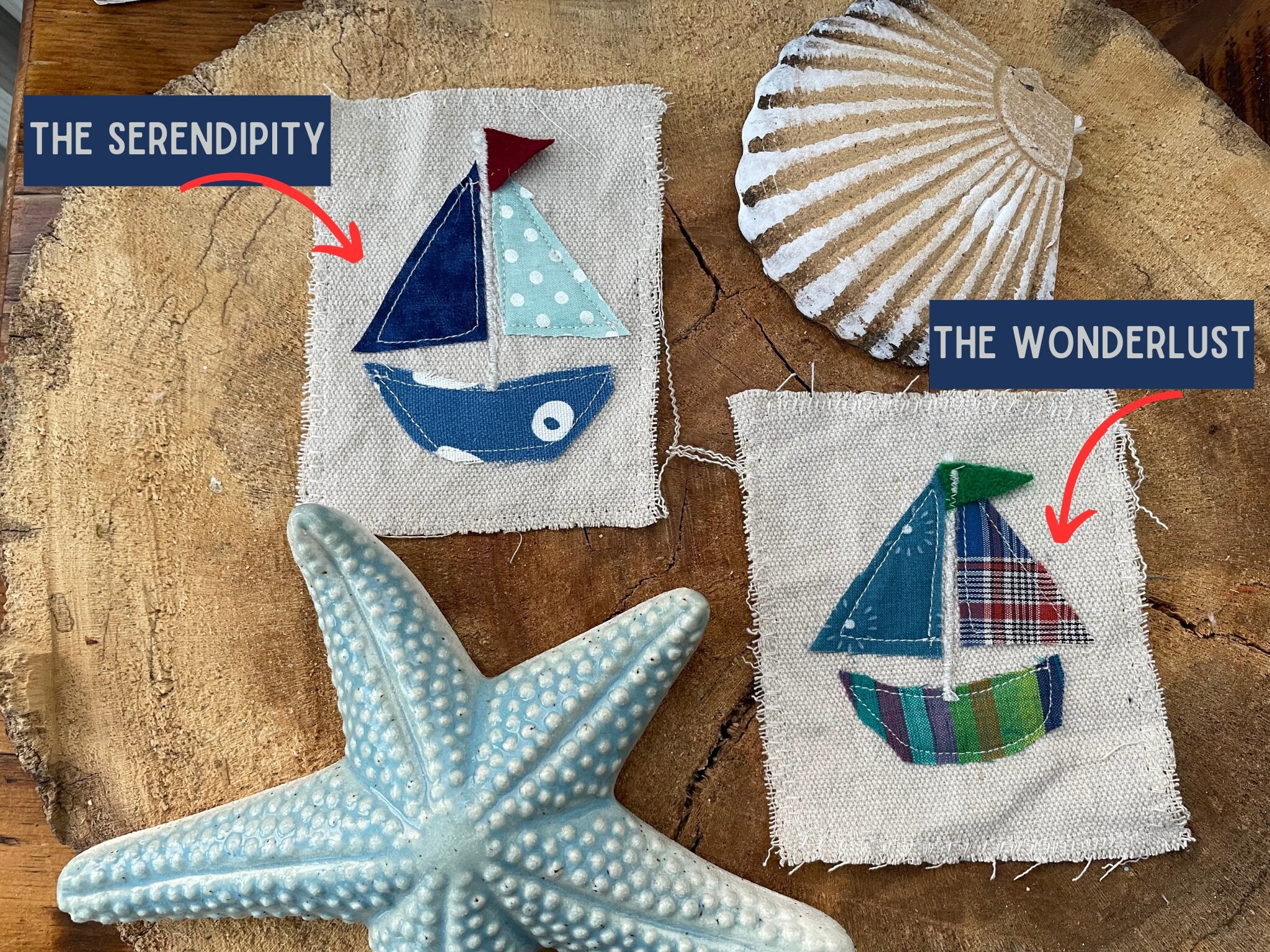 Little Sailboat Nautical Scrappy Fabric Patch Charming Upcycled Fabric ...
