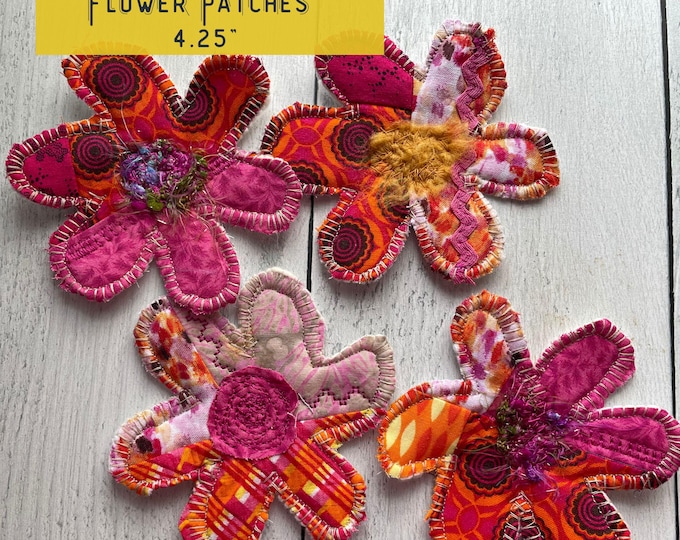 BOHO Pink FLOWER Patchwork PATCH Orange Boho Hippy Flower Patches ...
