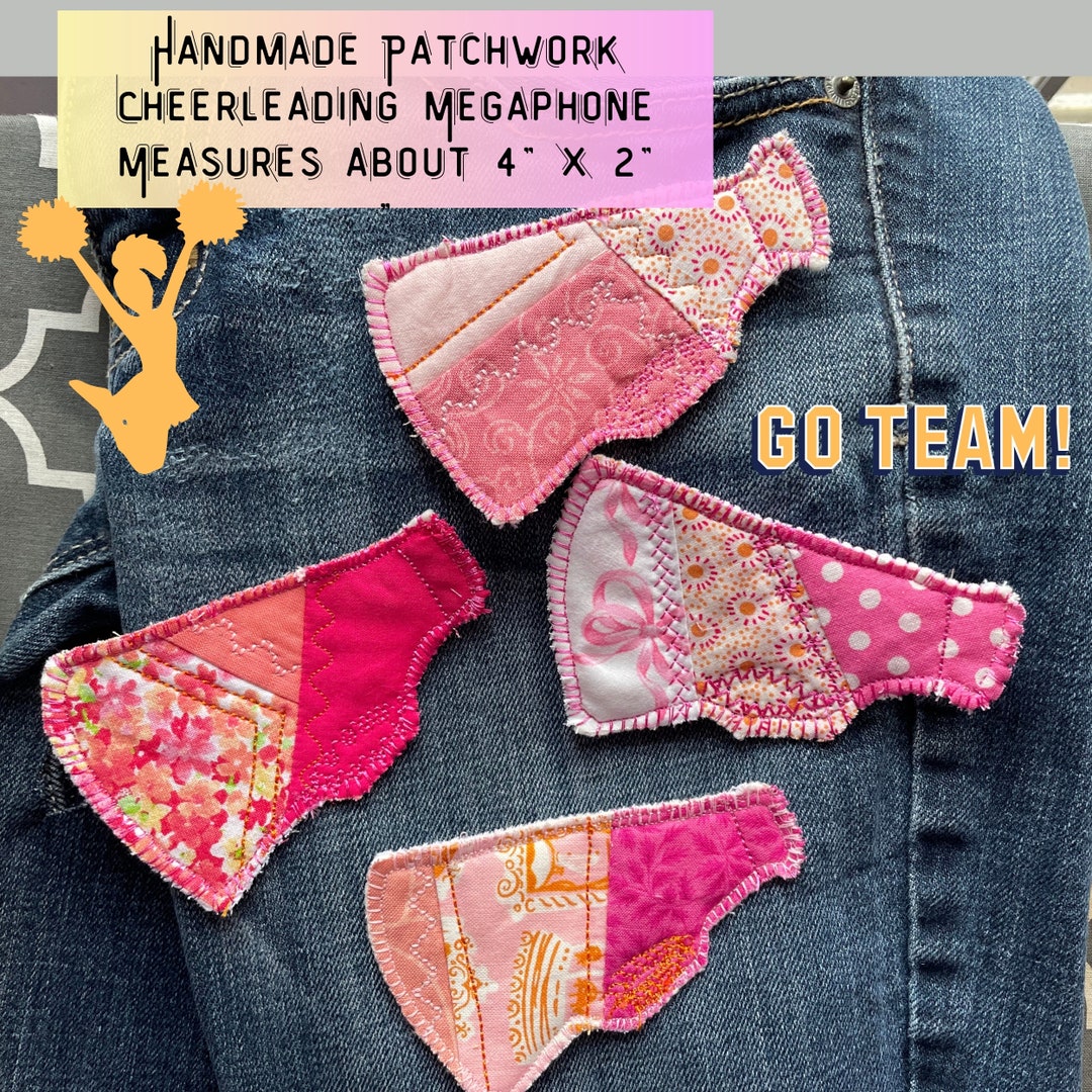 Handmade Boho Pink Cheer Megaphone Patch Cheerleading Patchwork Patch ...