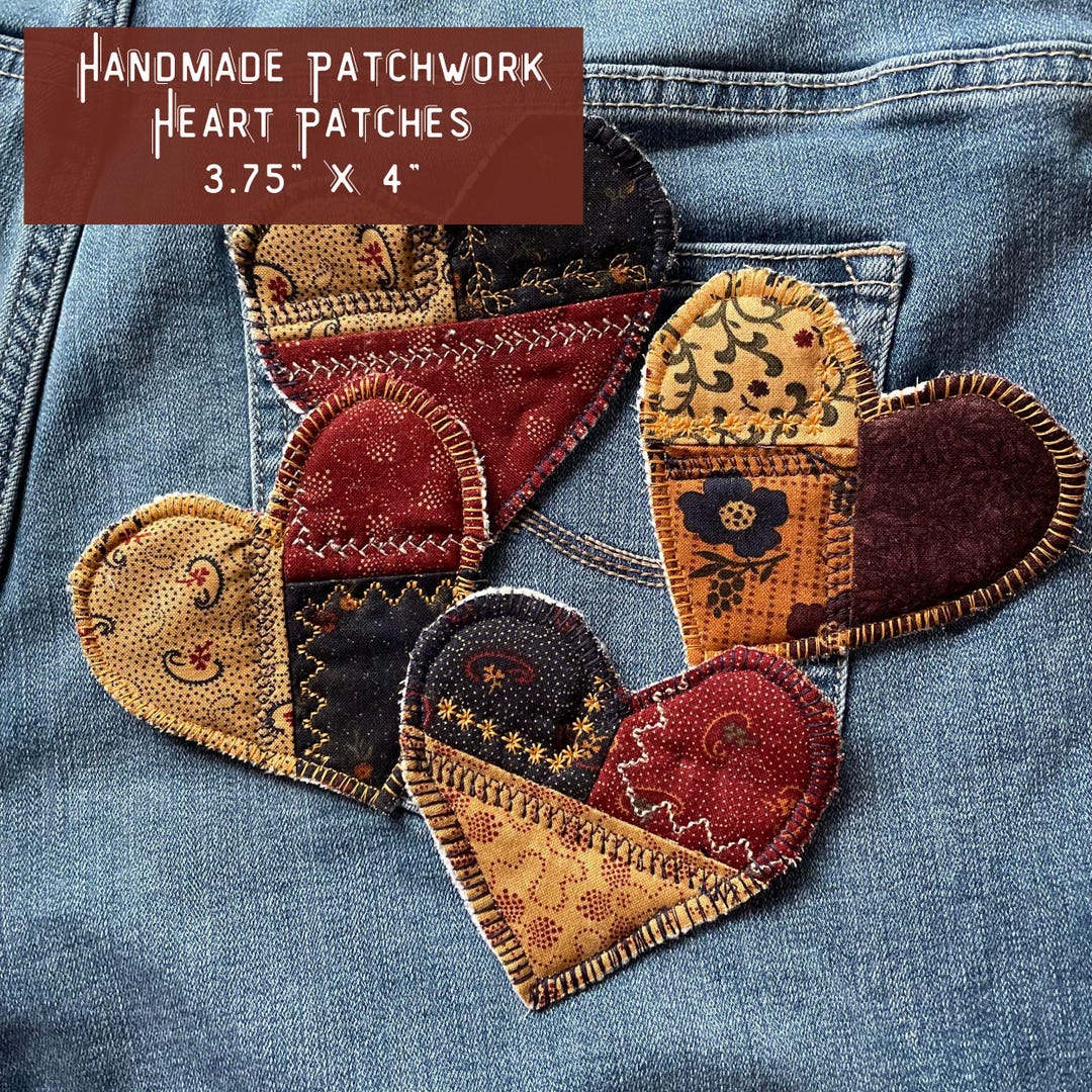 Handmade Boho Fabric Heart Patchwork Patch, Earthtone Hippie Heart ...