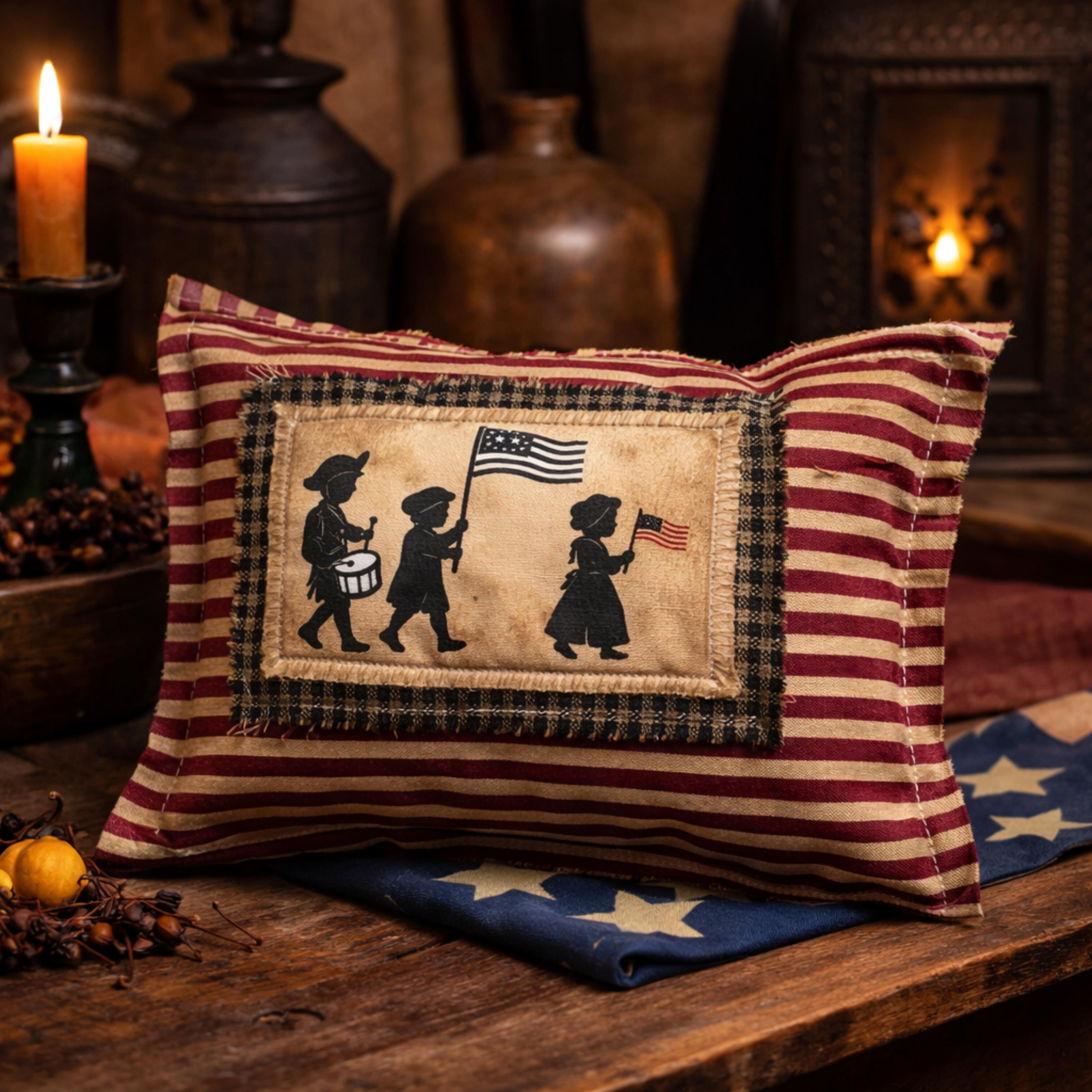 Colonial Kids Silhouette Parade Pillow | Handmade Colonial Americana ...