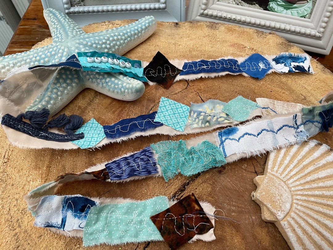 44" Nautical Beach Patchwork Scrappy Handmade Ribbon, Repurposed ...