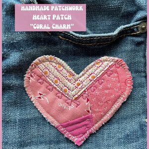 Handmade Boho Fabric Heart Patchwork Patch, Pink Hippy Heart Patch ...