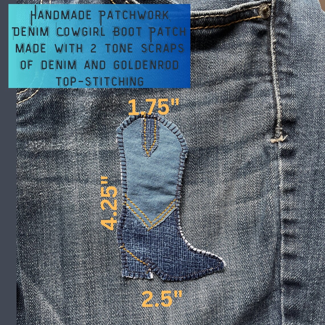 Western COWGIRL Boot Patch Handmade Sew on Denim Patchwork Western Wear ...