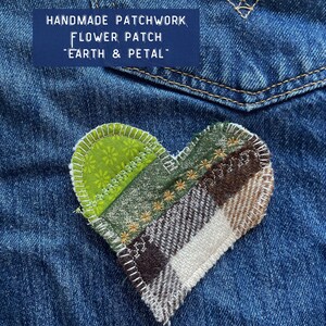 Handmade Boho Fabric Heart Patchwork Patch, Earthtone Hippie Heart ...
