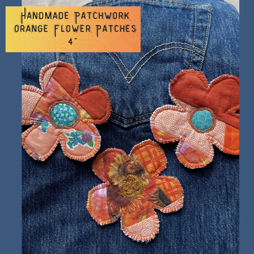 BOHO Orange FLOWER Patchwork PATCH, Orange Boho Hippy Flower Patches ...