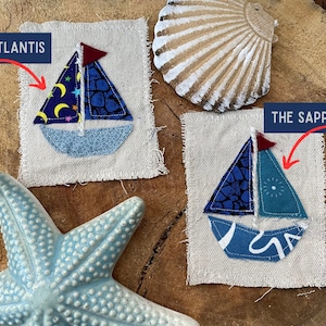 Little Sailboat Nautical Scrappy Fabric Patch Charming Upcycled Fabric ...