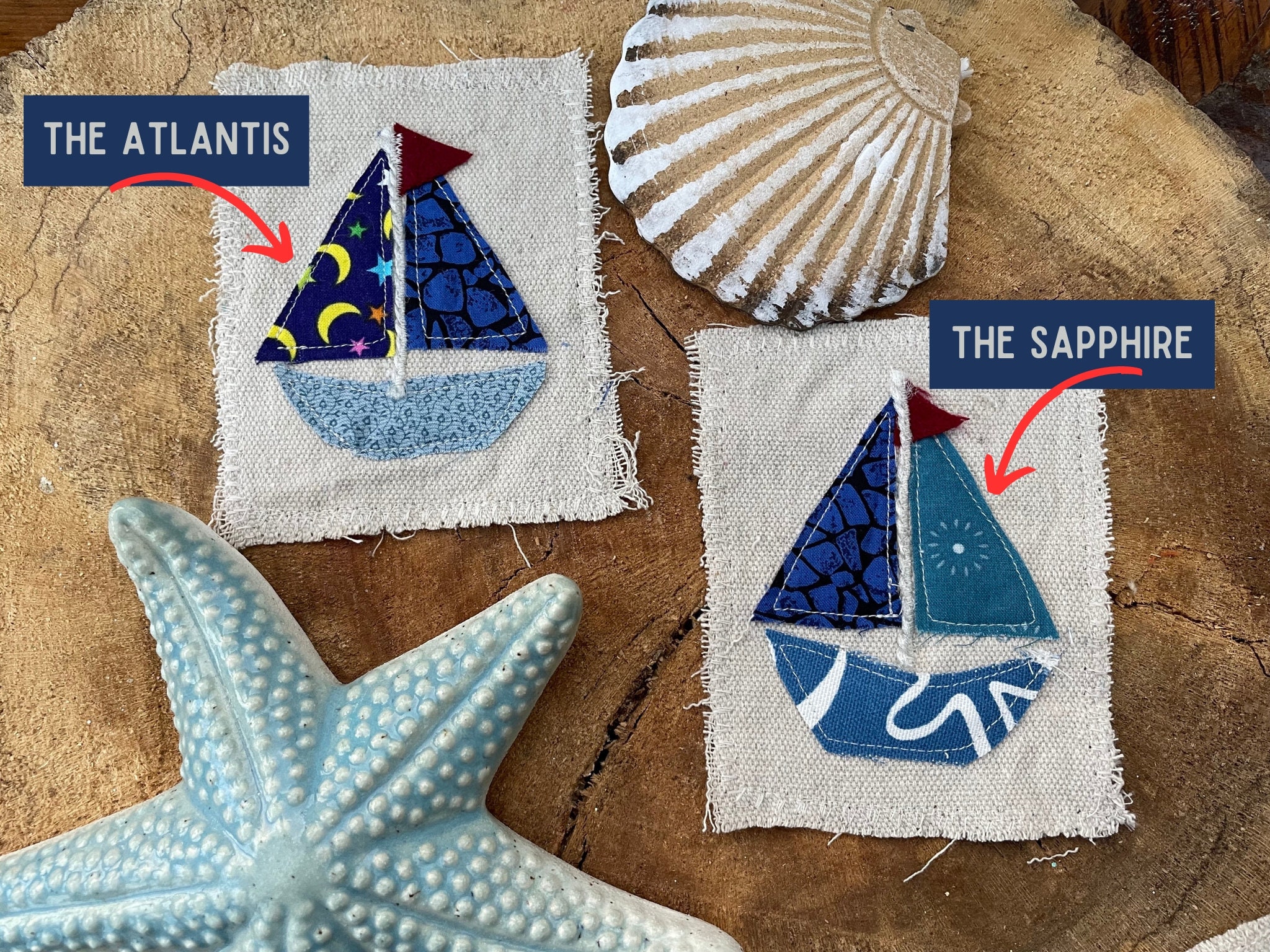Little Sailboat Nautical Scrappy Fabric Patch Charming Upcycled Fabric ...