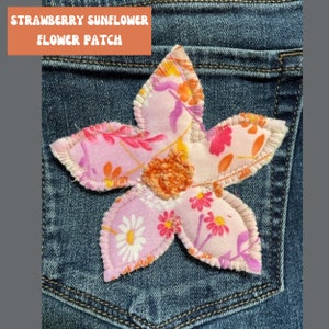 BOHO FLOWER Fabric Patchwork PATCH, Orange Boho Hippy Patches, Handmade ...