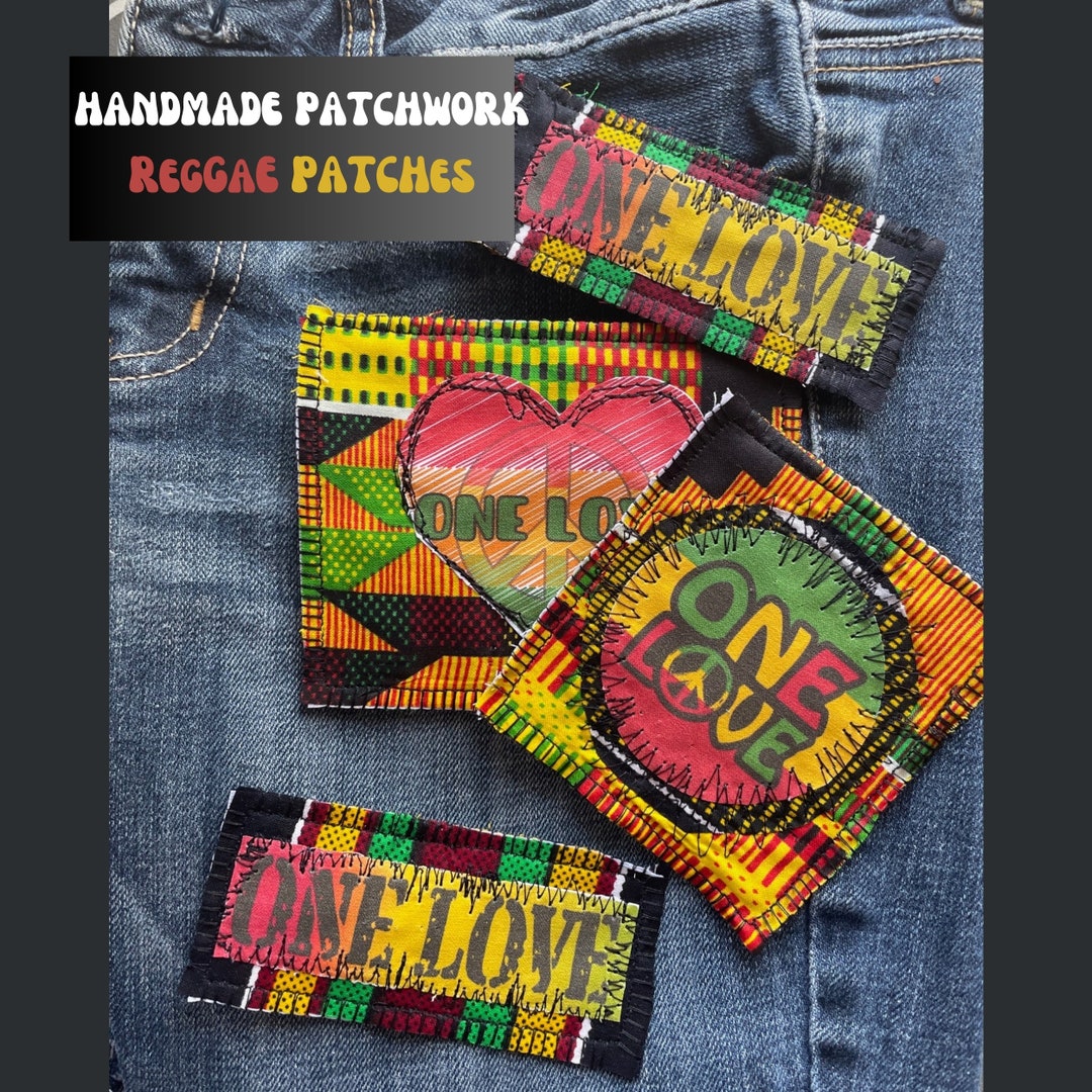 BOHO Hippie Reggae Patches Reggae Music Patch One Love Jamaican Patch Handmade Sew on Fabric ...