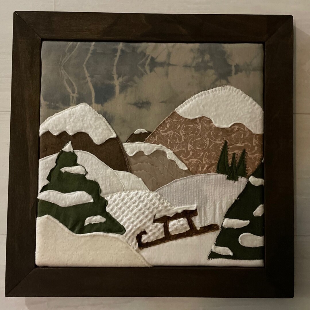 Winter Snow Scene Fabric Wall Art, Mixed Media Whimsical Winter ...