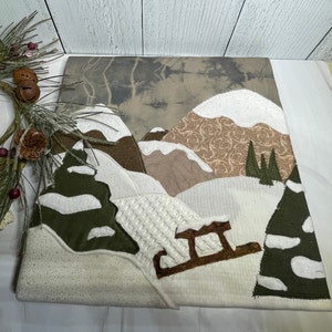 Winter Snow Scene Fabric Wall Art, Mixed Media Whimsical Winter ...