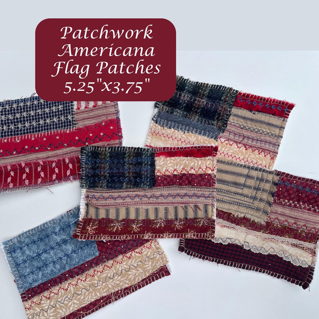 Boho Rustic American Flag Patchwork Patch, USA Flag Raw Edge Vintage ...