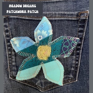 BOHO FLOWER Fabric Patchwork PATCH, Blue Daisy Hippy Flower Patches ...