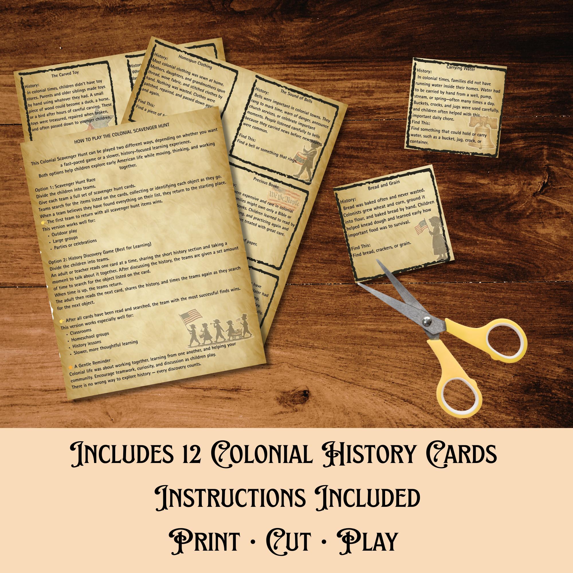 Colonial History Scavenger Hunt for Kids Printable, 12 Colonial Life ...