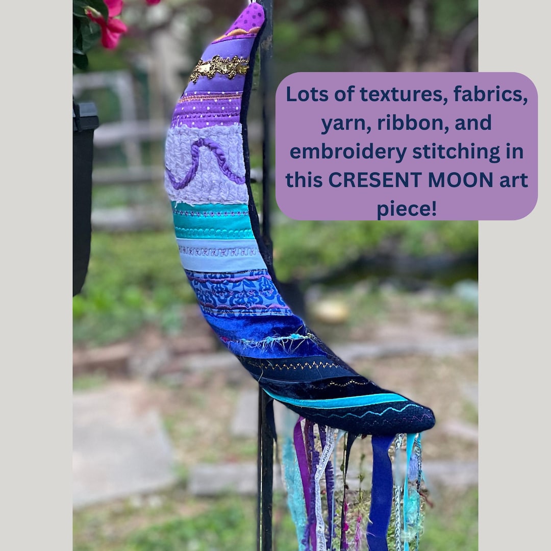 Boho Moon Wall Decor Patchwork Crescent Moon Hanging Fabric & Fiber ...