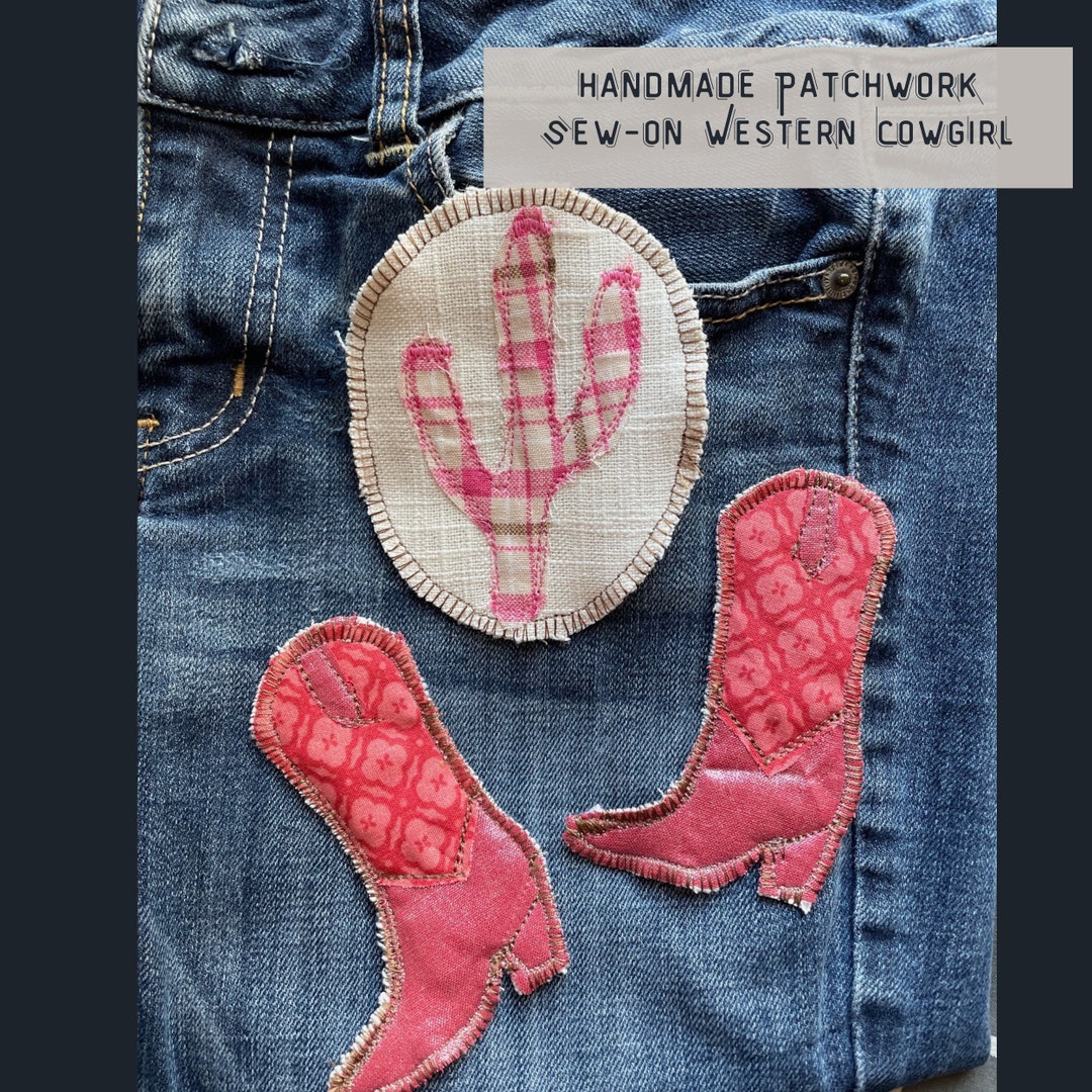 Western COWGIRL Boot Patch Handmade Sew on Fabric Patchwork Western ...