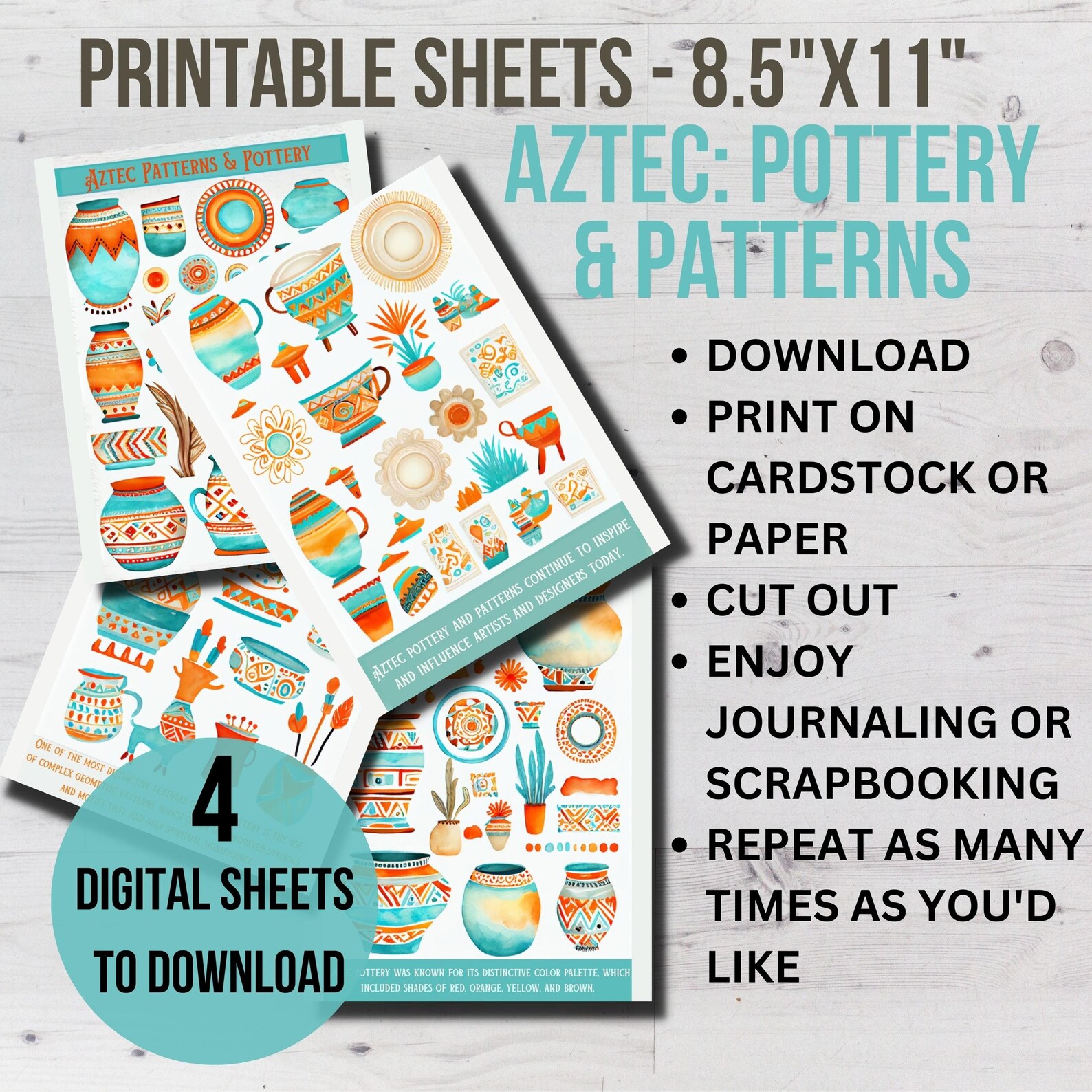 Aztec Pottery and Patterns Printable Clip Art, Whimsical Boho ...