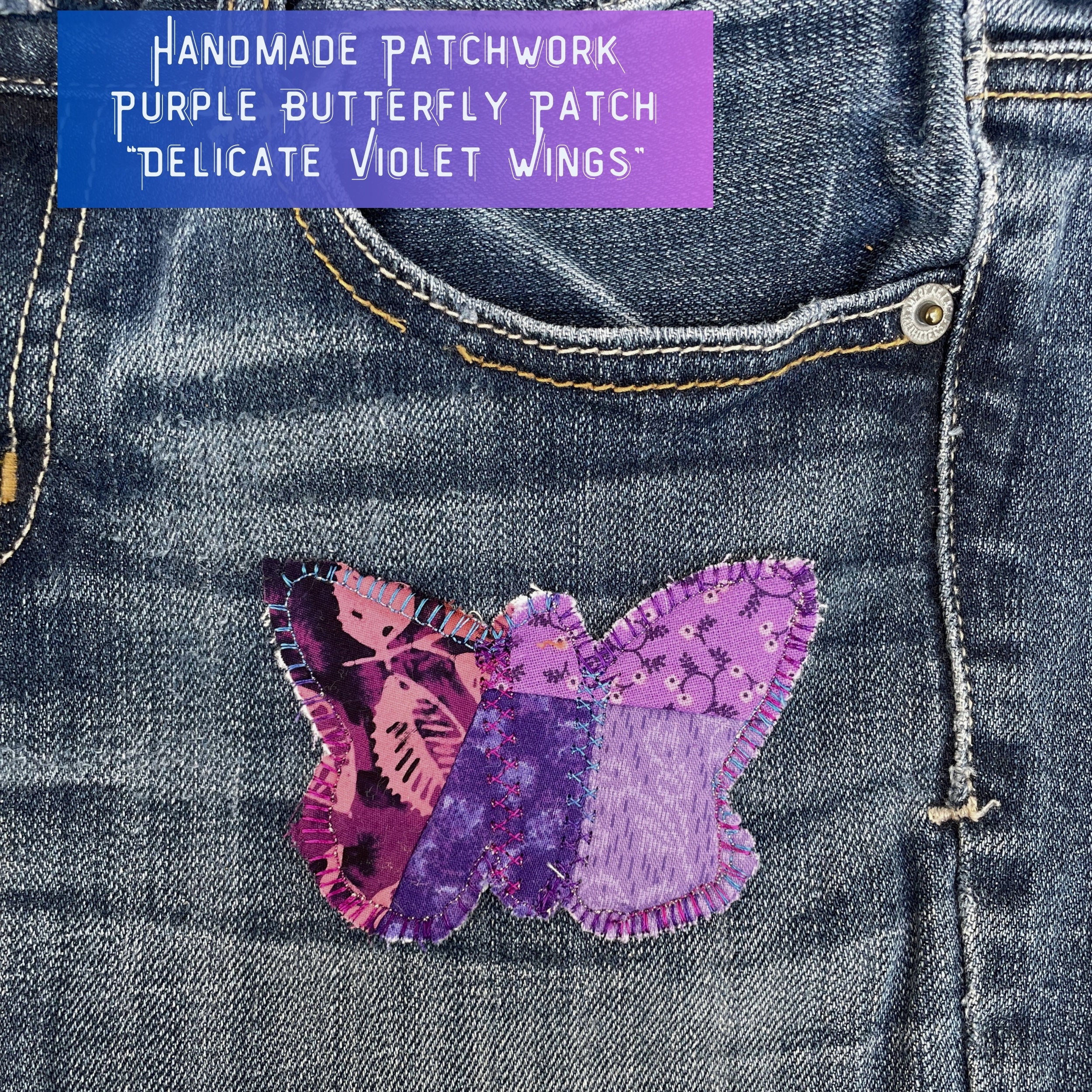 BOHO BUTTERFLY Fabric Patchwork PATCH Purple Hippie Butterfly Patches ...