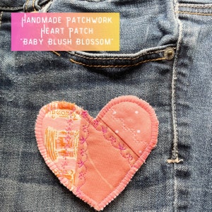 Handmade Boho Fabric Heart Patchwork Patch, Pink Hippie Heart Patch ...